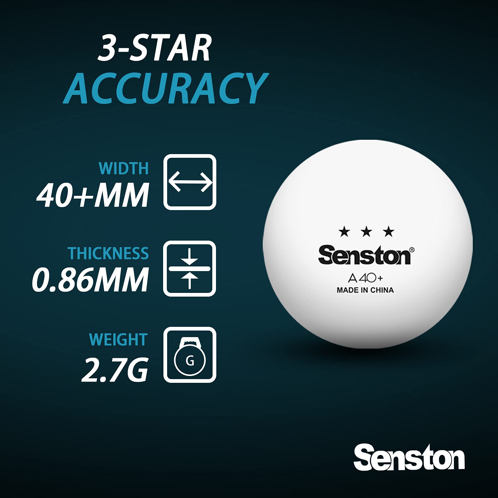 Senston Table Tennis Balls, 3 Star Ping Pong Balls, Official 40mm Size, (Pack of 12 or 24) Advanced Training Ping Ping Balls(White)