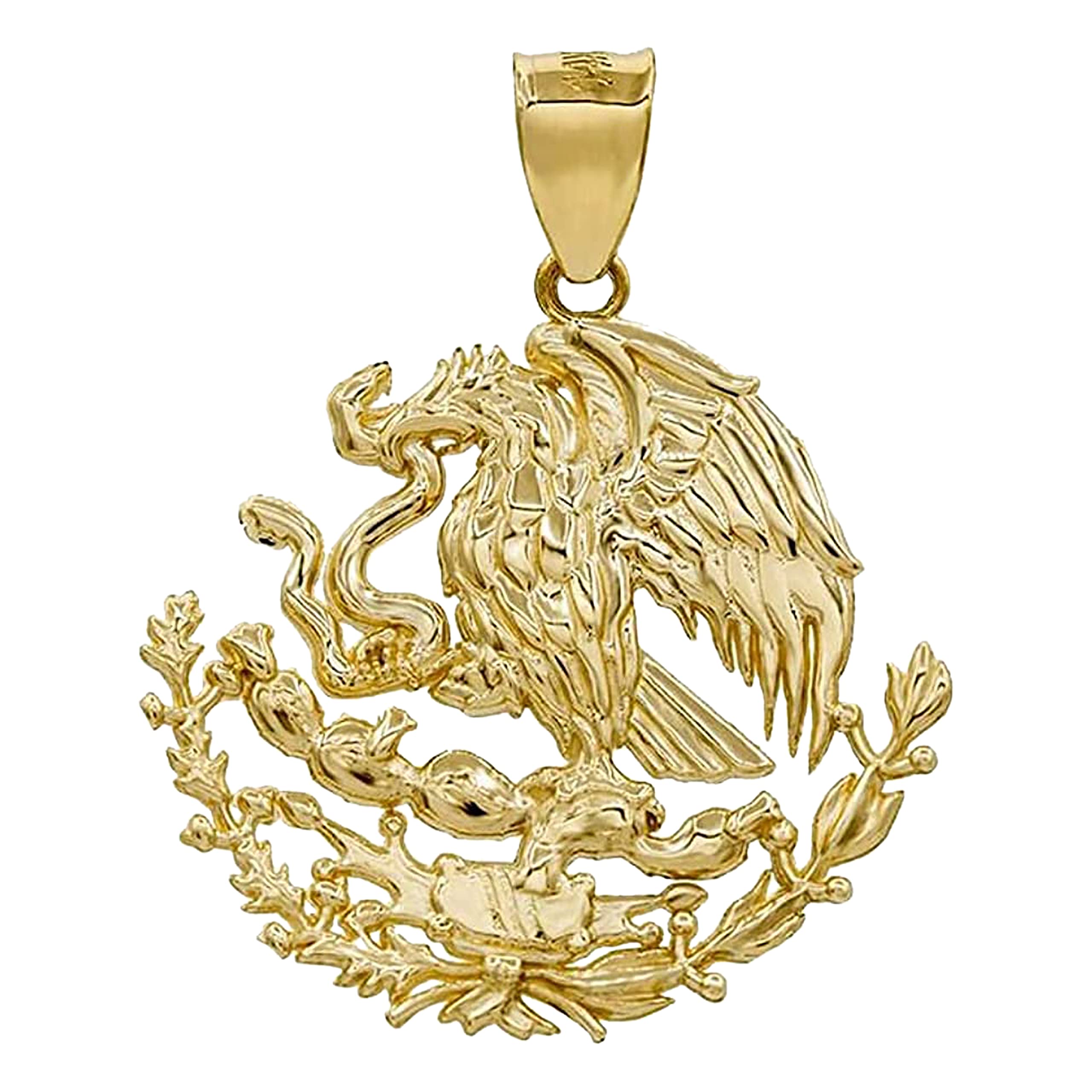 Sideways Crosses 14K Yellow Gold Mexico Coat of Arms Eagle Cactus Rattlesnake Escudo Nacional de MƩxico Pendant