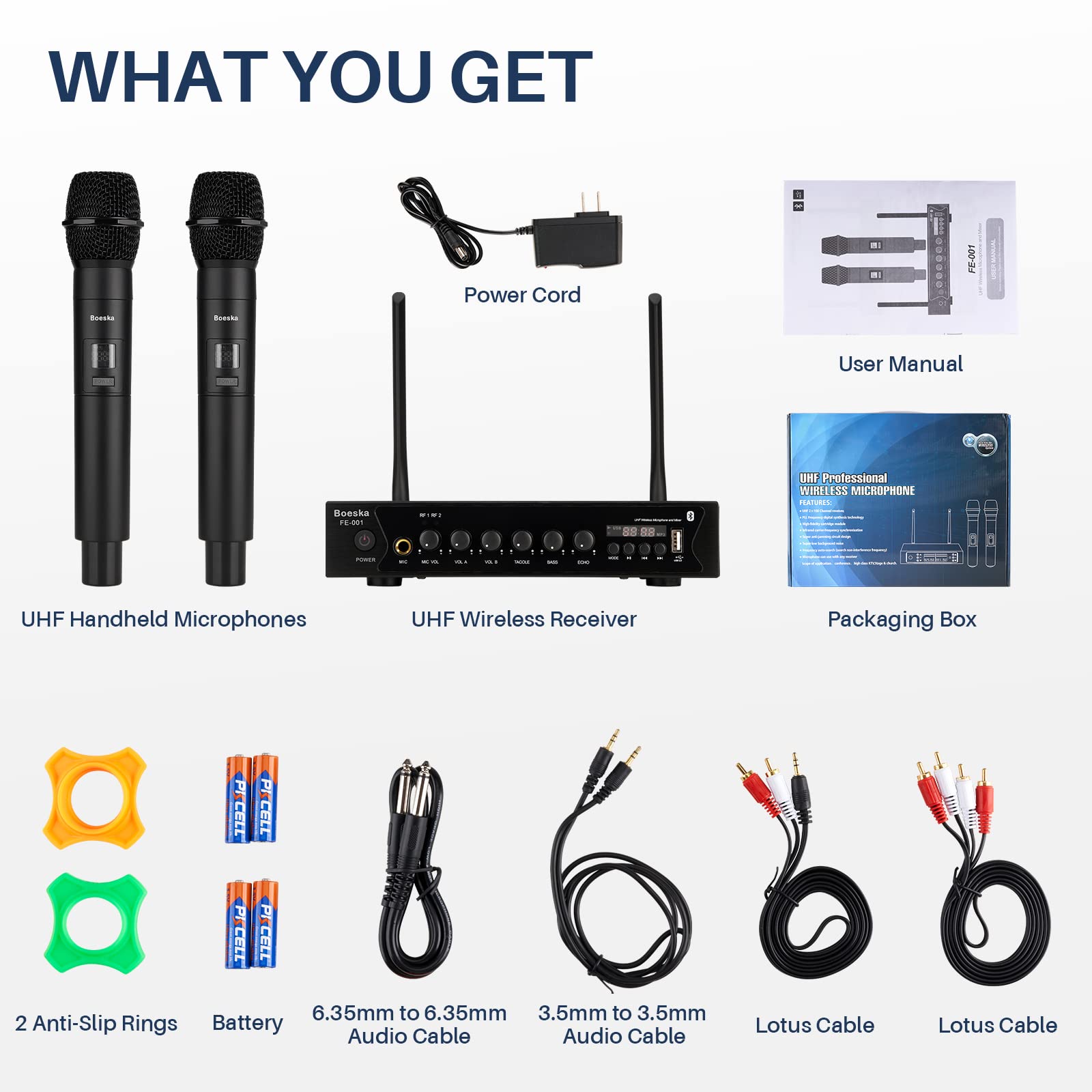 Wireless Microphone System UHF Dual Cordless Handheld Microphones Set for Home Karaoke, Singing, Speech, Party, Meeting, Church, 262ft Range (Black (w Battery))