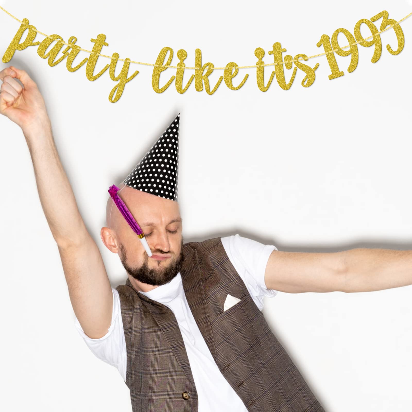 Party Like It's 1993 Banner, 31th Birthday Anniversary Party Decorations, Back in 1993 Birthday Decor, Pre-Strung, Gold Glitter