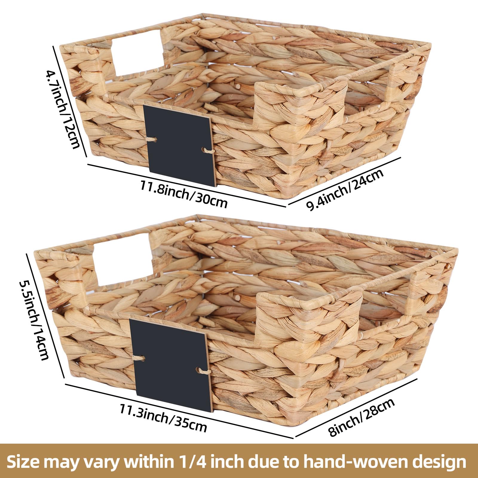 OUTBROS Storage Box Hand-Woven Wicker Storage Baskets, Multipurpose Open-Front Bin, Shelf Nesting Baskets, Desktop Makeup Organizer Container with Built-In Carry Handles, Water Hyacinth