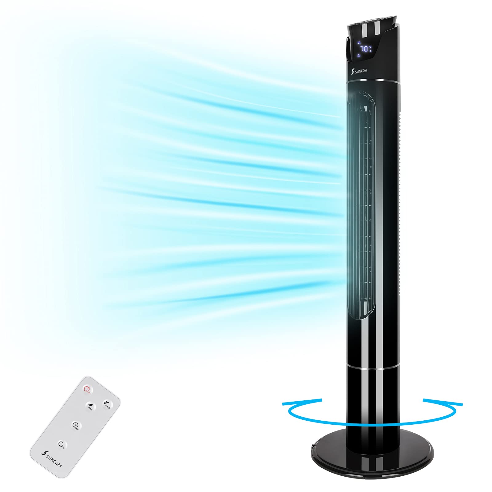 Oscillating Tower Fan with Remote, 43 Inch 3 Speeds Quiet Wind Fan with LED Digital Screen, 12h Timer, Memory Function