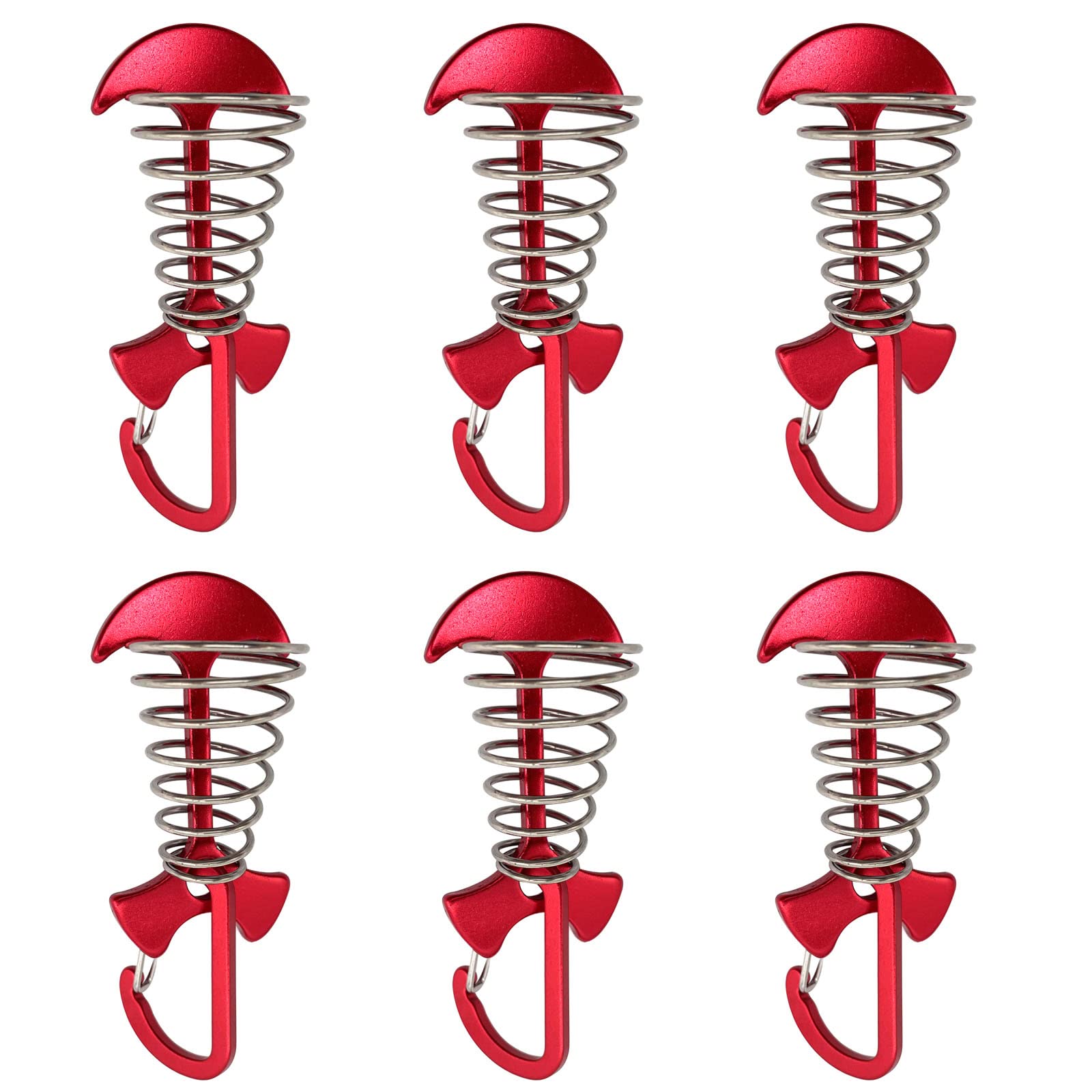 SANTOUSI Deck Anchor Pegs Aluminum Alloy Spring Tent Stakes Fishbone Cord Adjuster with Carabiners 6 Sets