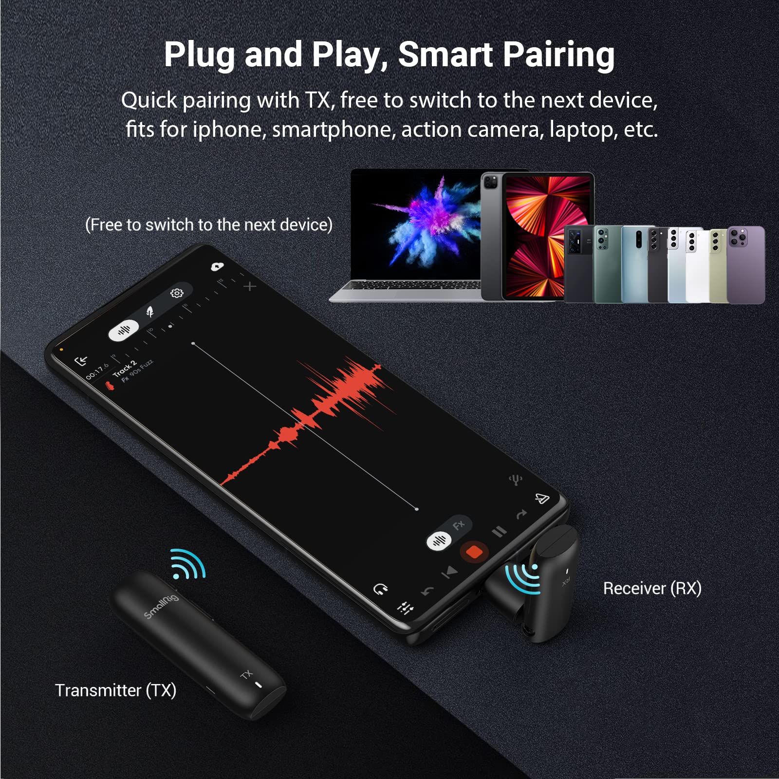 SMALLRIG Wireless Lavalier Microphone W1 for iPhone, Smartphone and Action Camera, Phone Wireless Microphone, Plug & Play Clip-on Mic for YouTube, Vlogging & Live Streaming - 3495B