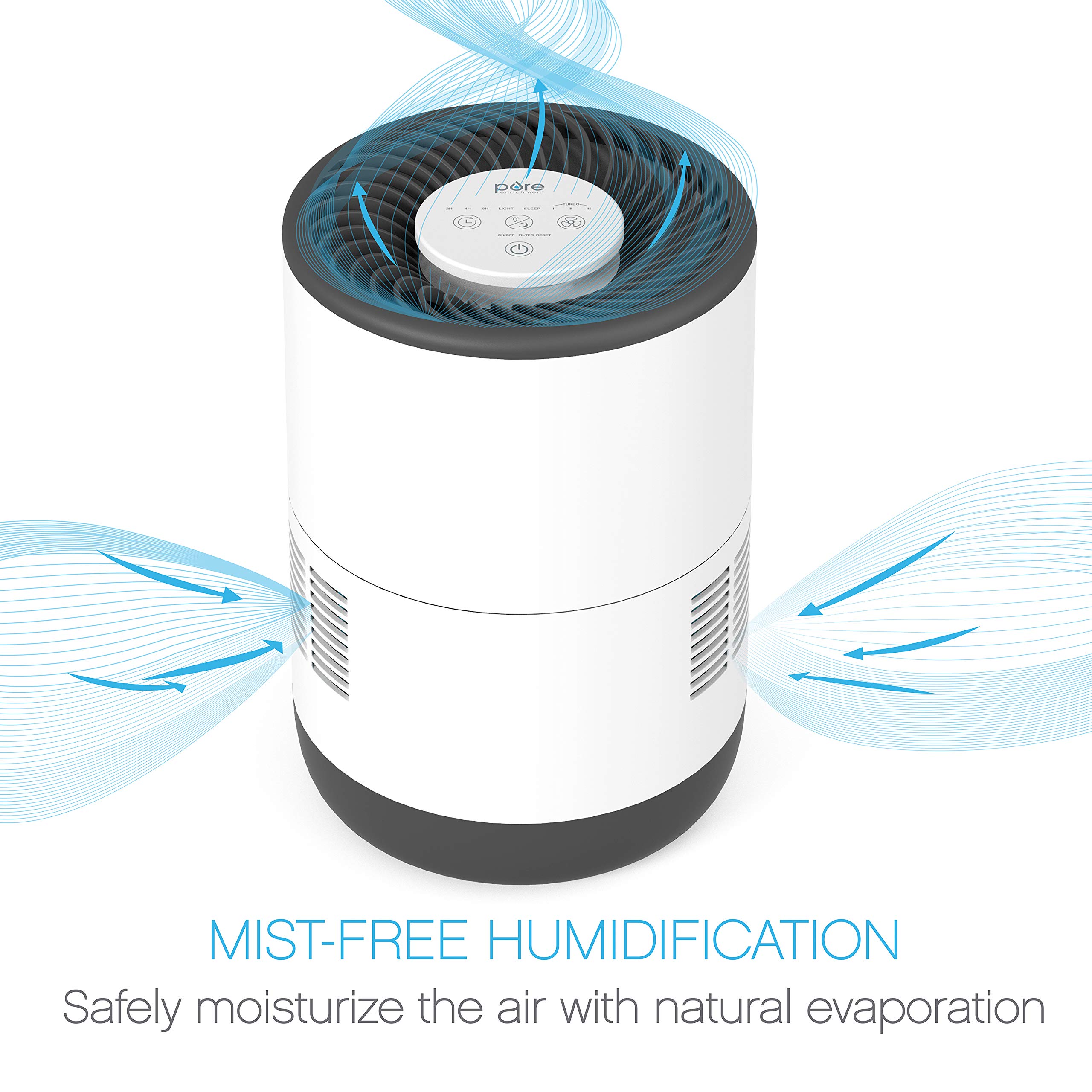 Pure Enrichment® MistAire™ Eva - Mist-Free Evaporative Humidifier (2.8L) with Antibacterial Filter, 4-Speeds, Large Room Coverage up to 500 sq. ft., and Auto Shut-Off Timer