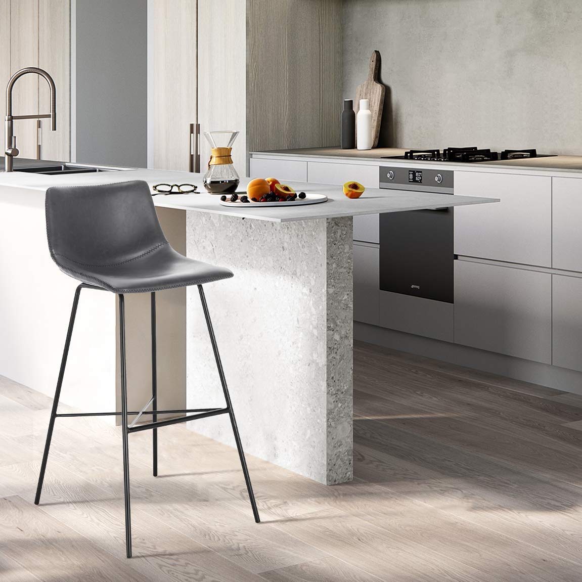POLY & BARK Paxton 29β Bar Stool in Grey, Set of 3