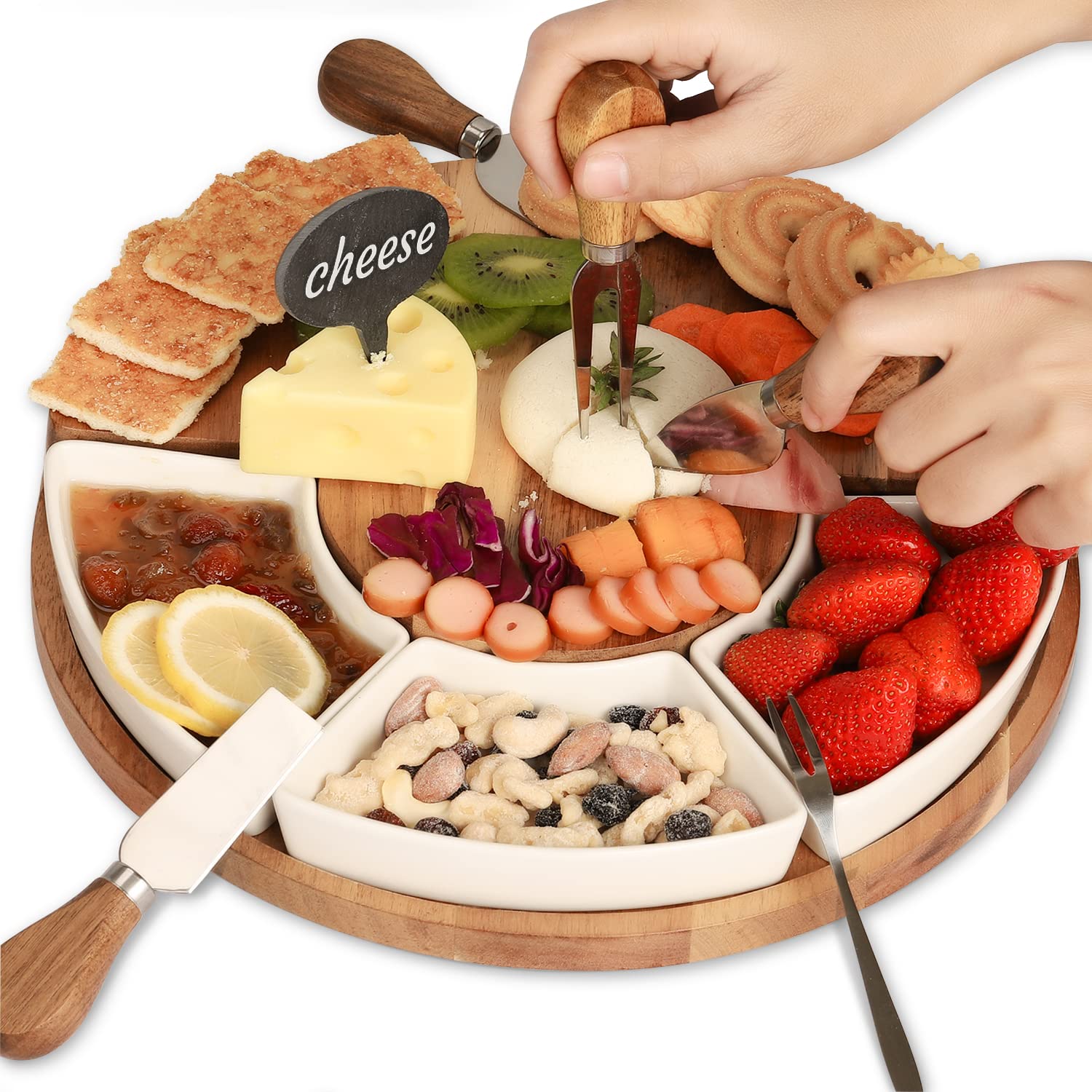 XILAZAB Cheese Knife Set Premium Cheese Knives Set with Wooden Handle,Mini Cheese Board Knife Set,Cheese Slicer,Butter Cutter,Cheese Spreader,Cheese Fork,Charcuterie Accessories