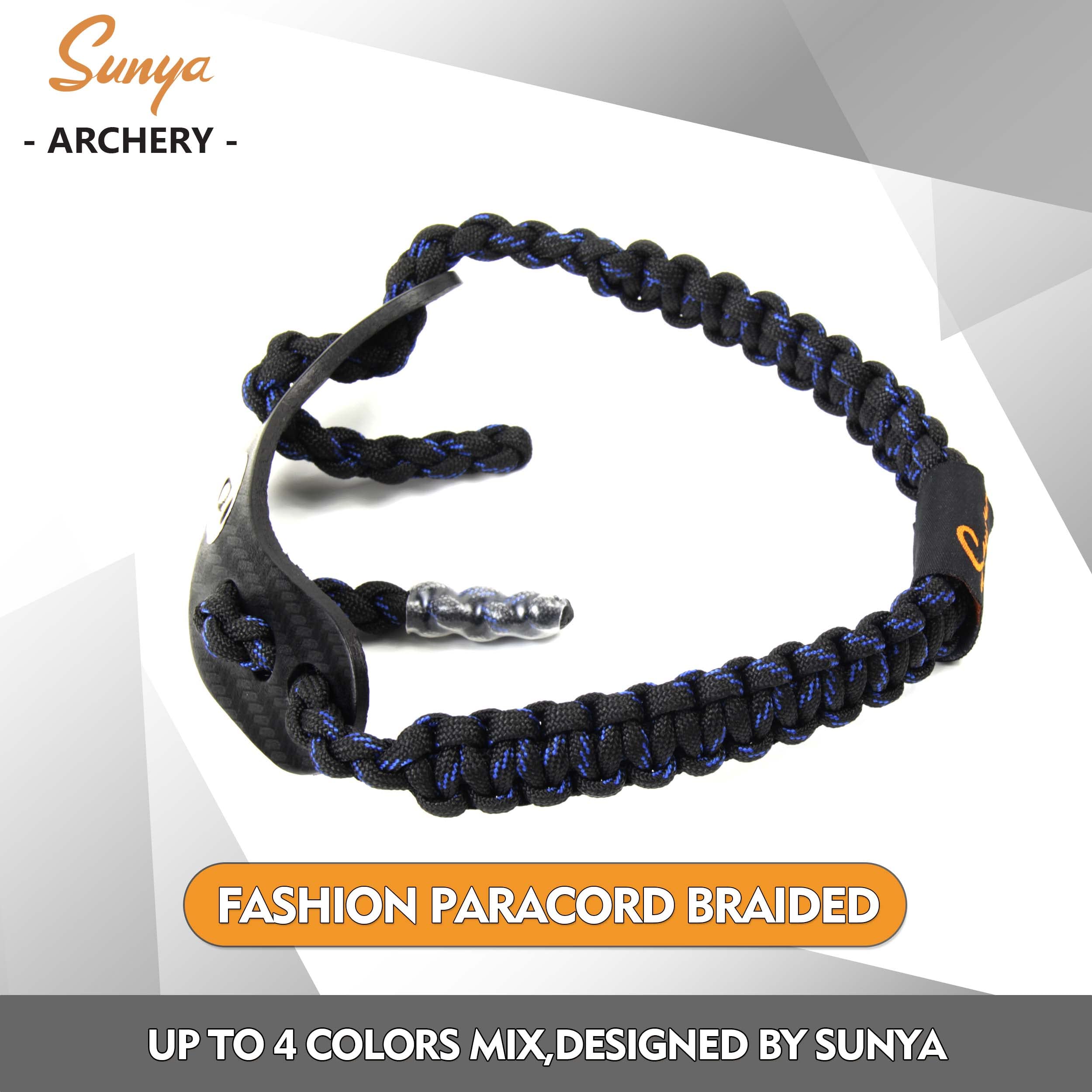 SUNYA Archery Bow Wrist Sling, Paracord Strap Comfortable on Hand.Fit Bow Stabilizer. Full Grain Leather Yoke with Carbon Fiber Texture. (DS Dark Camo CB)
