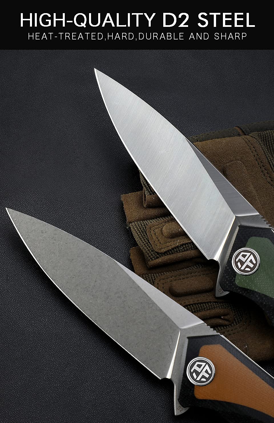 Petrified fish PF838 3.74" D2 steel folding knife outdoor tactical pocket knives G10 handle camping hunting Cutter EDC tool (Green, Stonewash)