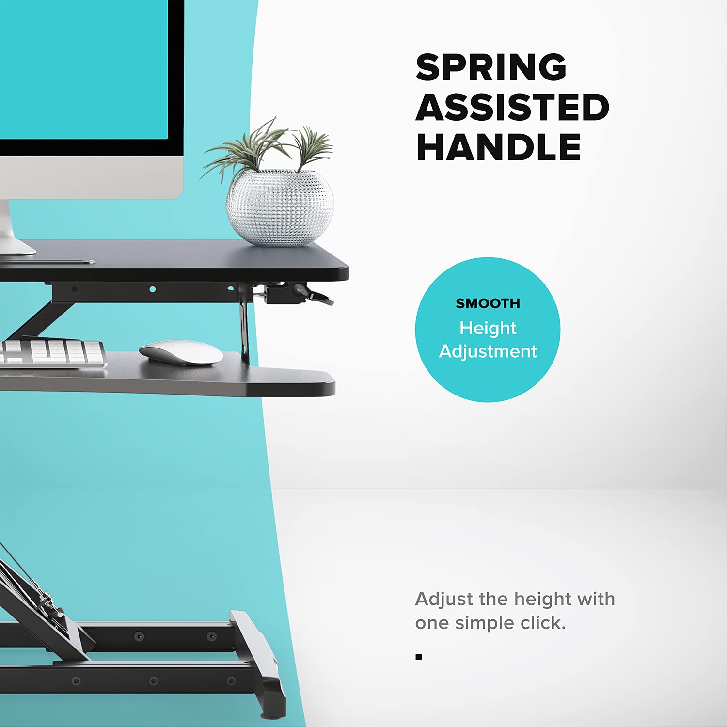 RIF6 34 Inch Convertible Standing Desk – Desk Riser with Customizable Height Settings – Sit to Stand with Spring Assisted Handle – Comes with Tablet and Phone Holder – Black
