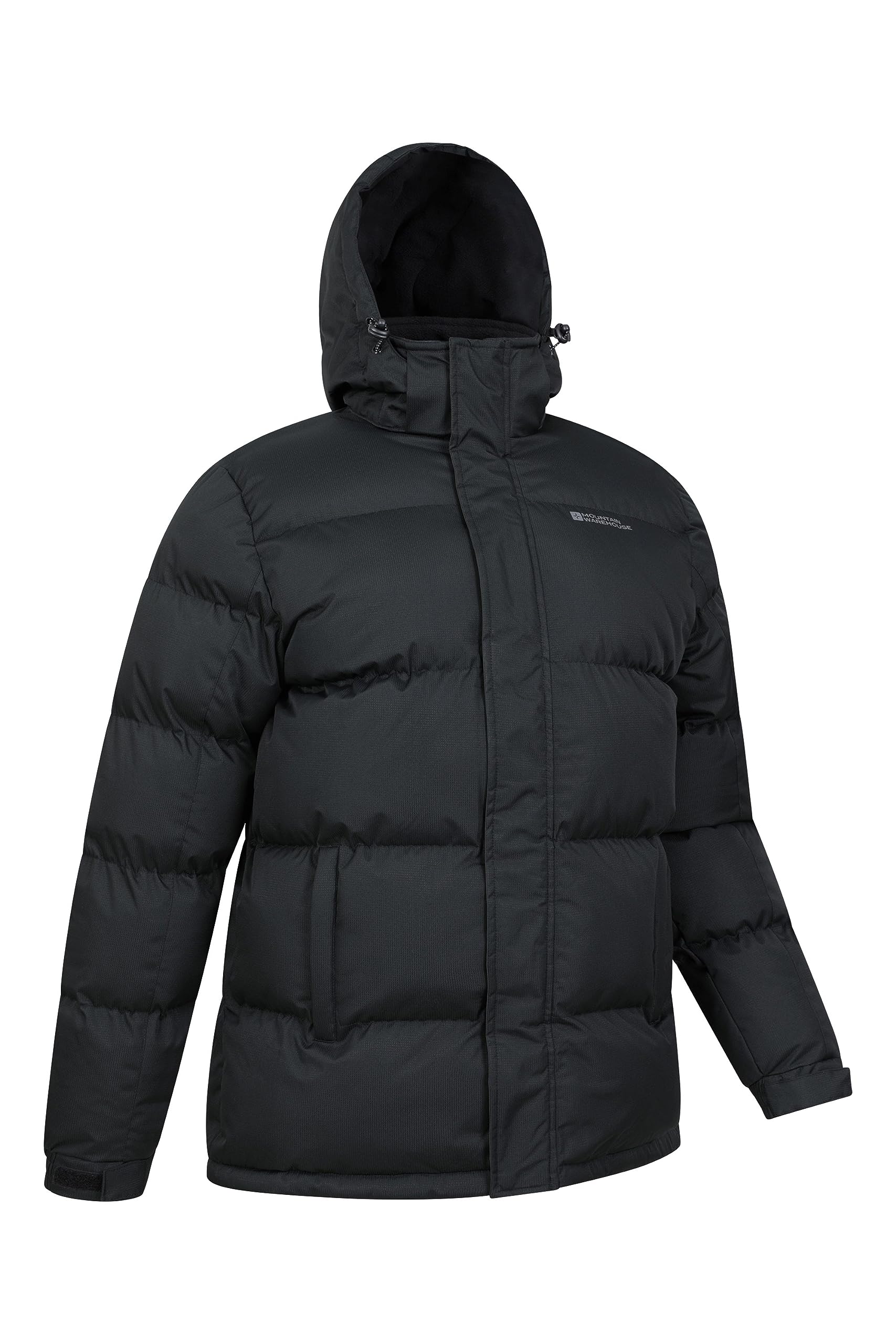 Mountain Warehouse Snow Mens Padded Jacket - Fleece Lined Hood Puffer Black Large