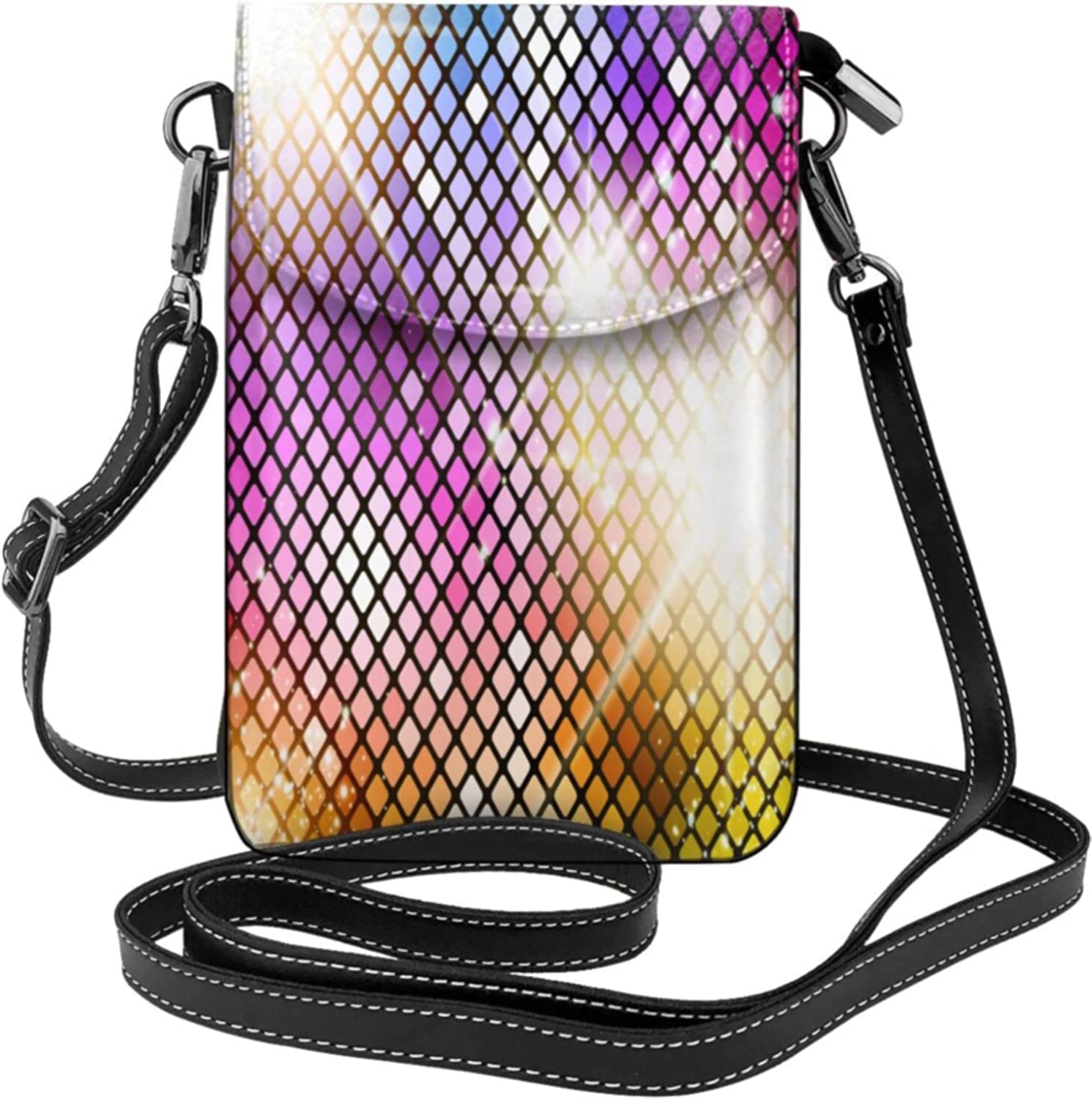 Women Cell Phone Purse Leather Crossbody Bag-Colorful Discos Pattern Mini Shoulder Bag Card Holder Wallet