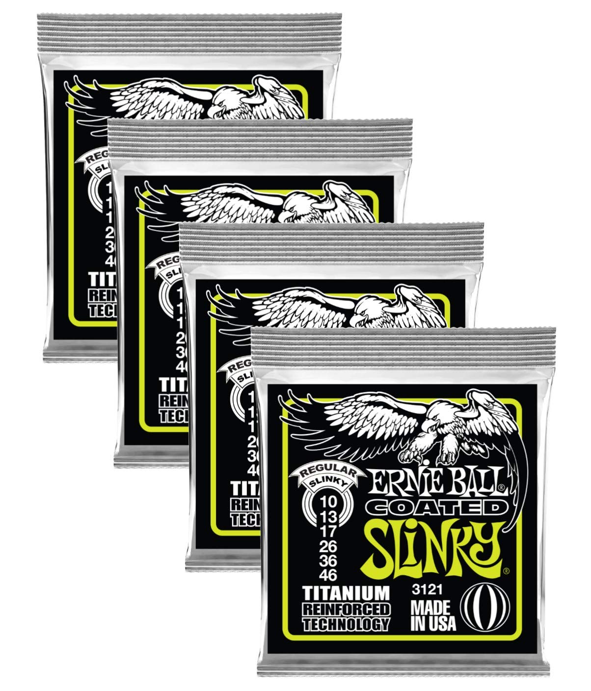 LOT OF 4 - Ernie Ball Coated Regular Slinky Electric Guitar Strings, P03121 ^4