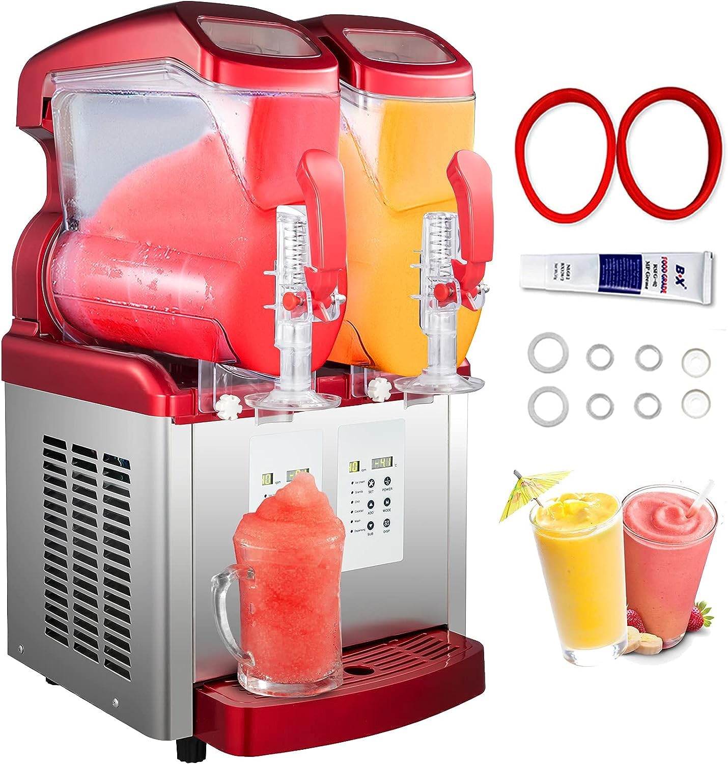 VEVOR Commercial Slushy Machine, 6Lx2/1.6 Galx2 Food-Grade PC Tank, 800W 110V, Stainless Steel Margarita Smoothie Frozen Drink Maker, Slushie Machine for Supermarkets Cafes Restaurants Bars Home Use