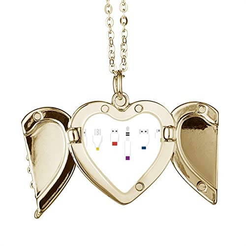 Socket Plug Charging Cable Pattern Folded Wings Peach Heart Pendant Necklace