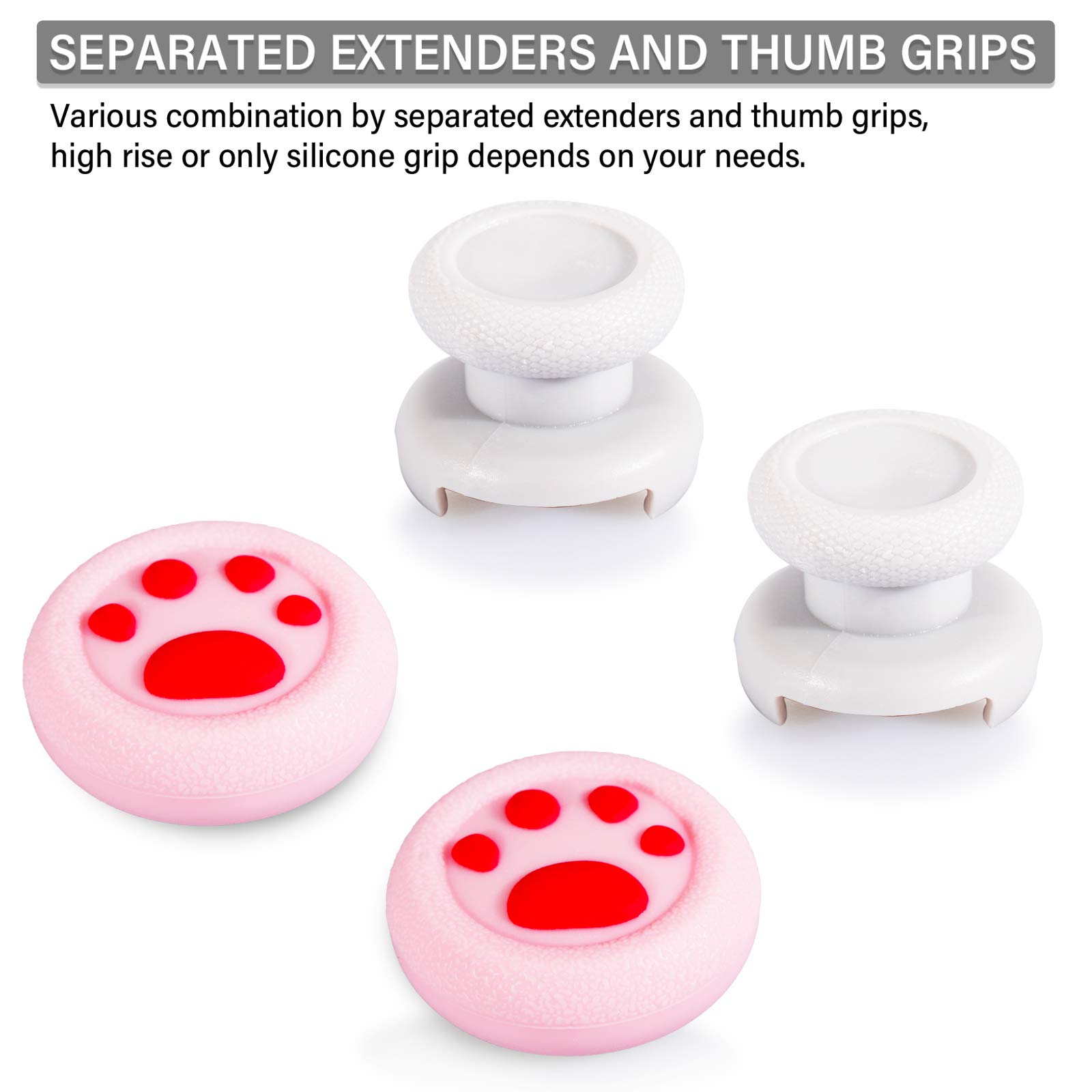 Playrealm FPS Thumbstick Extender & 3D Texture Rubber Silicone Grip Cover 2 Sets for Xbox Series X/S & Xbox One Controller(Cat Paw Coral)