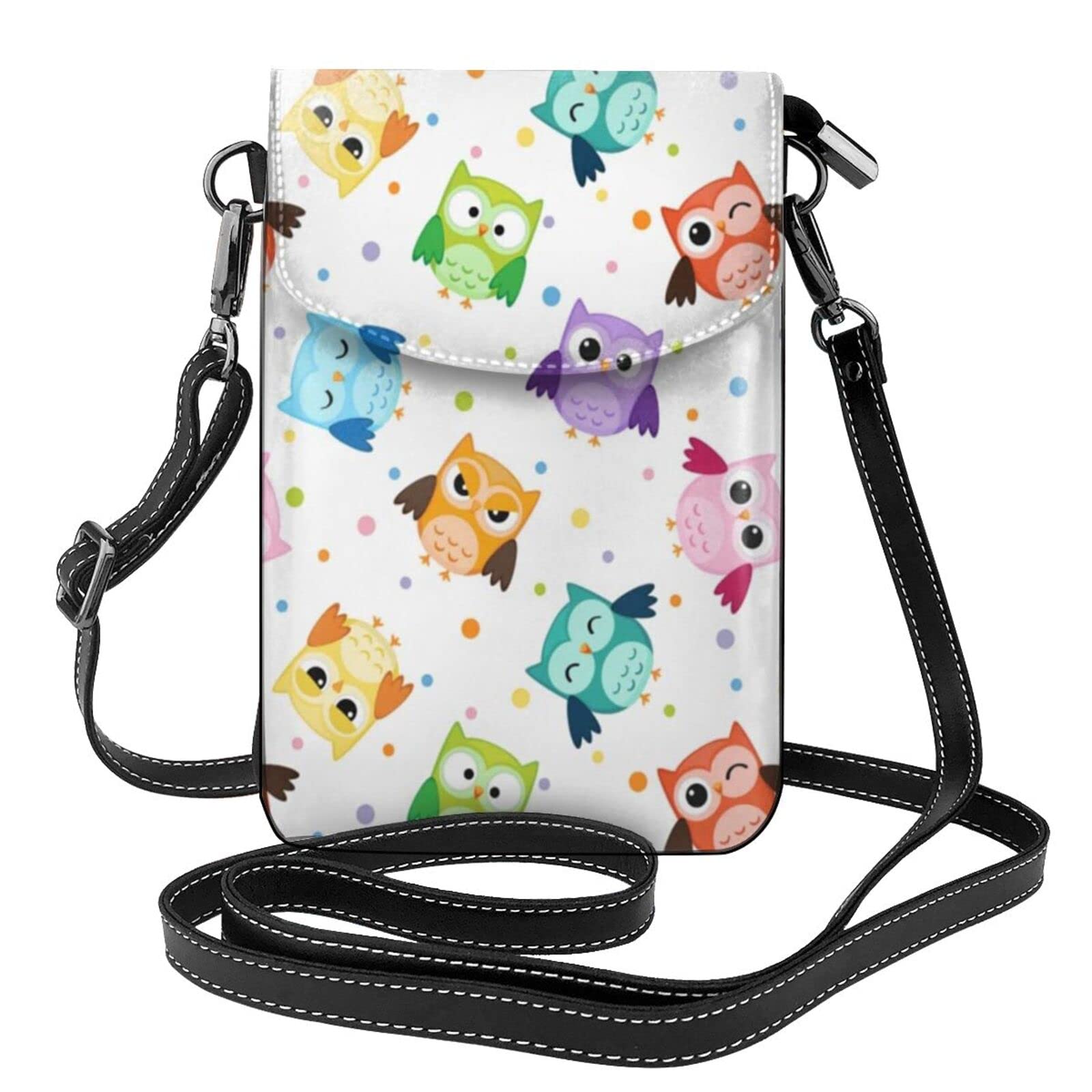 Women Cell Phone Purse Leather Crossbody Bag-Colorful Cute Owls Mini Shoulder Bag Card Holder Wallet
