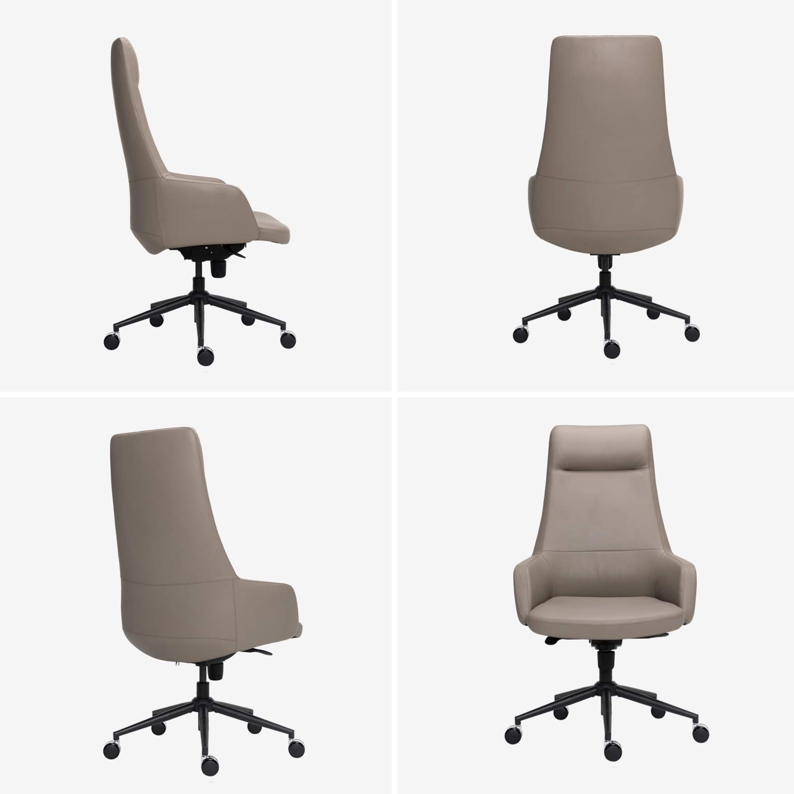 Office Chair Ergonomic Desk Chair Leather Chair Lumbar Support Skate Style Wheels Adjustable Stool Rolling Swivel Chair for Grey