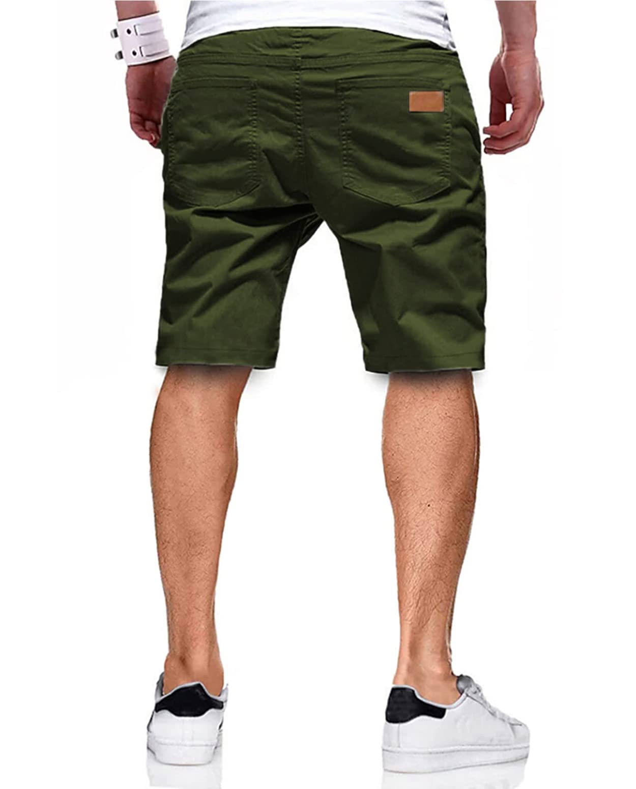 Mens Shorts Casual Classic Fit Athletic Workout Golf Shorts Cotton Cargo Shorts for Men Summer Beach Shorts with 4 Pockets, Army Green-M