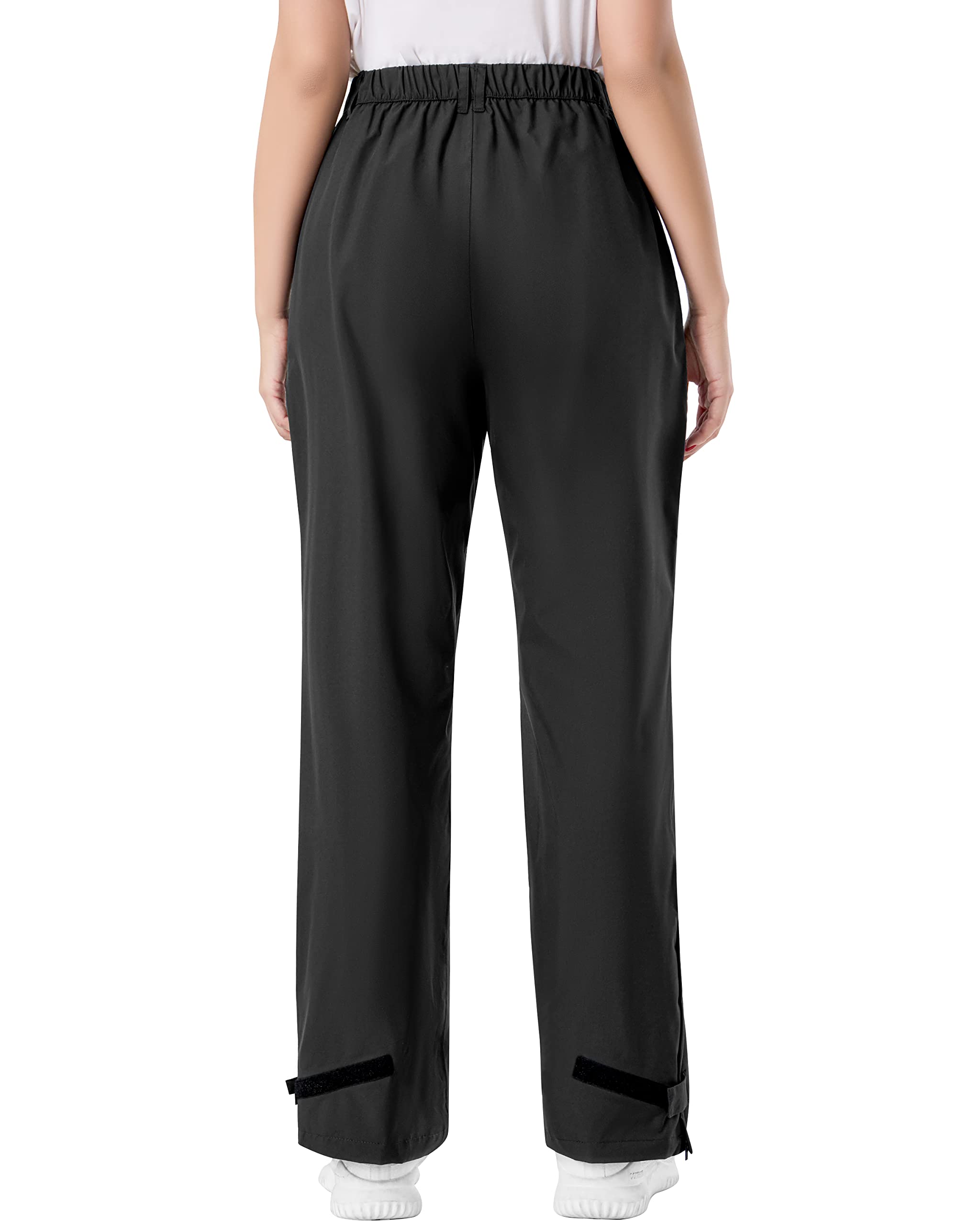 Women's Rain Pants, Waterproof Rain Over Pants Lightweight Packable Windproof Hiking Pants Outdoor Golf Work Black