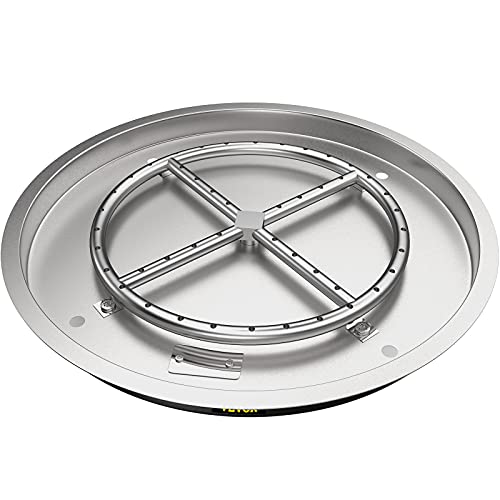 VEVOR Drop in Fire Pit Pan, 19" x 19" Round Fire Pit Burner, Stainless Steel Gas Fire Pan, Fire Pit Burner Pan w/ 1 Pack Volcanic Rock Fire Pit Insert w/ 90K BTU for Keeping Warm w/Family & Friends