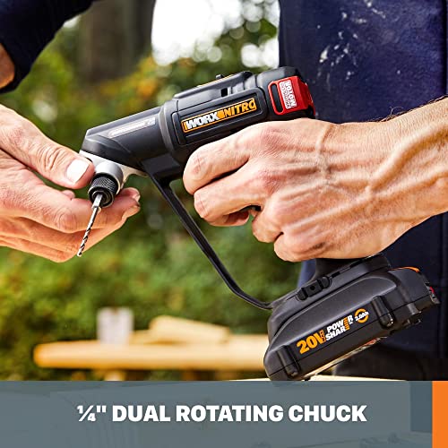 Worx Nitro 20V SwitchDriver 2.0, 2-in-1 Brushless Cordless Drill Driver, 2-in-1 Drill Set Rotatable Dual 1/4" Chucks, Compact Cordless Drill with Digital Torque Setting WX177L.9 β (Tool Only)