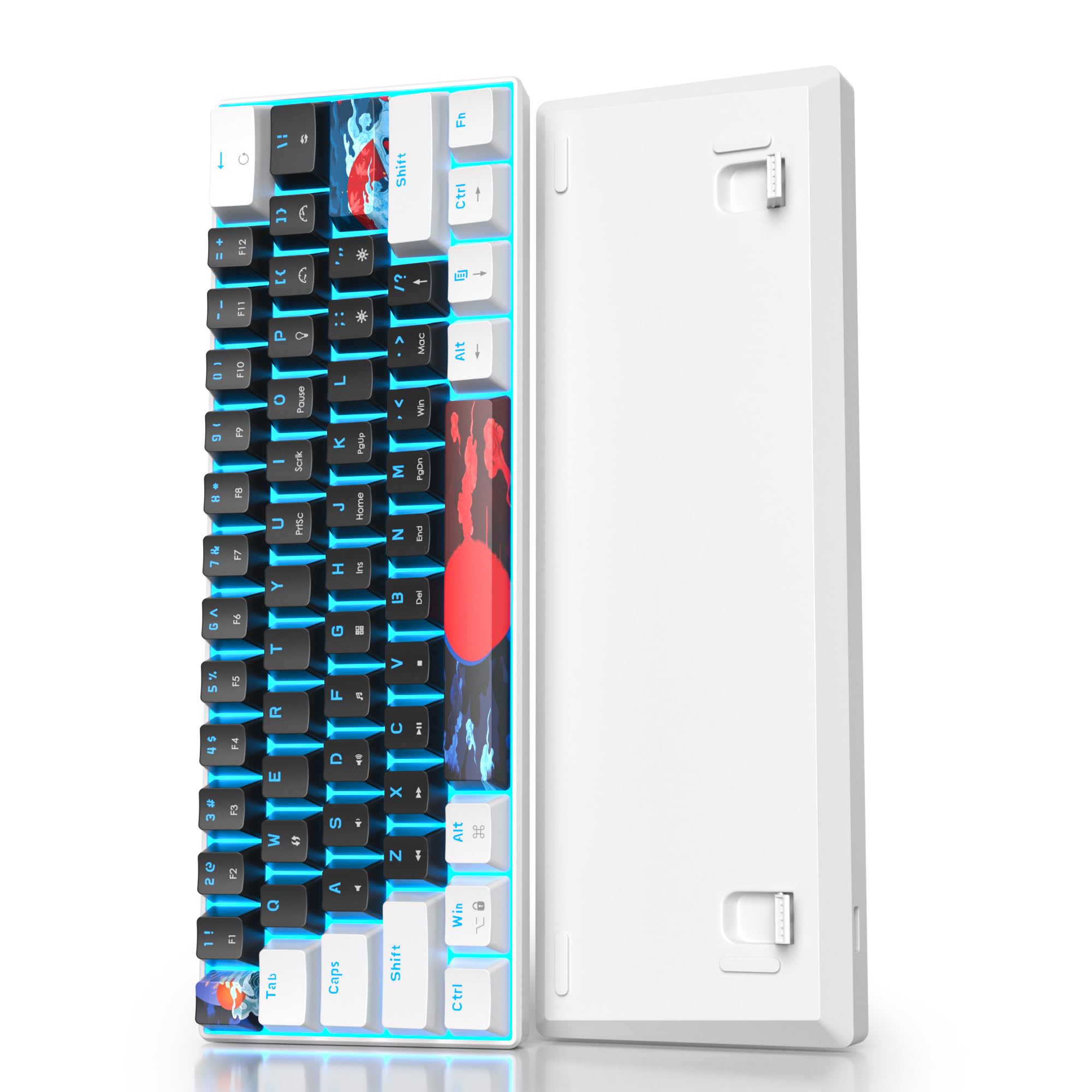 Ussixchare 60% Mechanical Keyboard Mini Gaming Keyboard 60 Percent with Red Switch Wired Type-C Cable Mini Keyboard with Blue Light Backlight for Laptop/PC Gamer(Black-White)