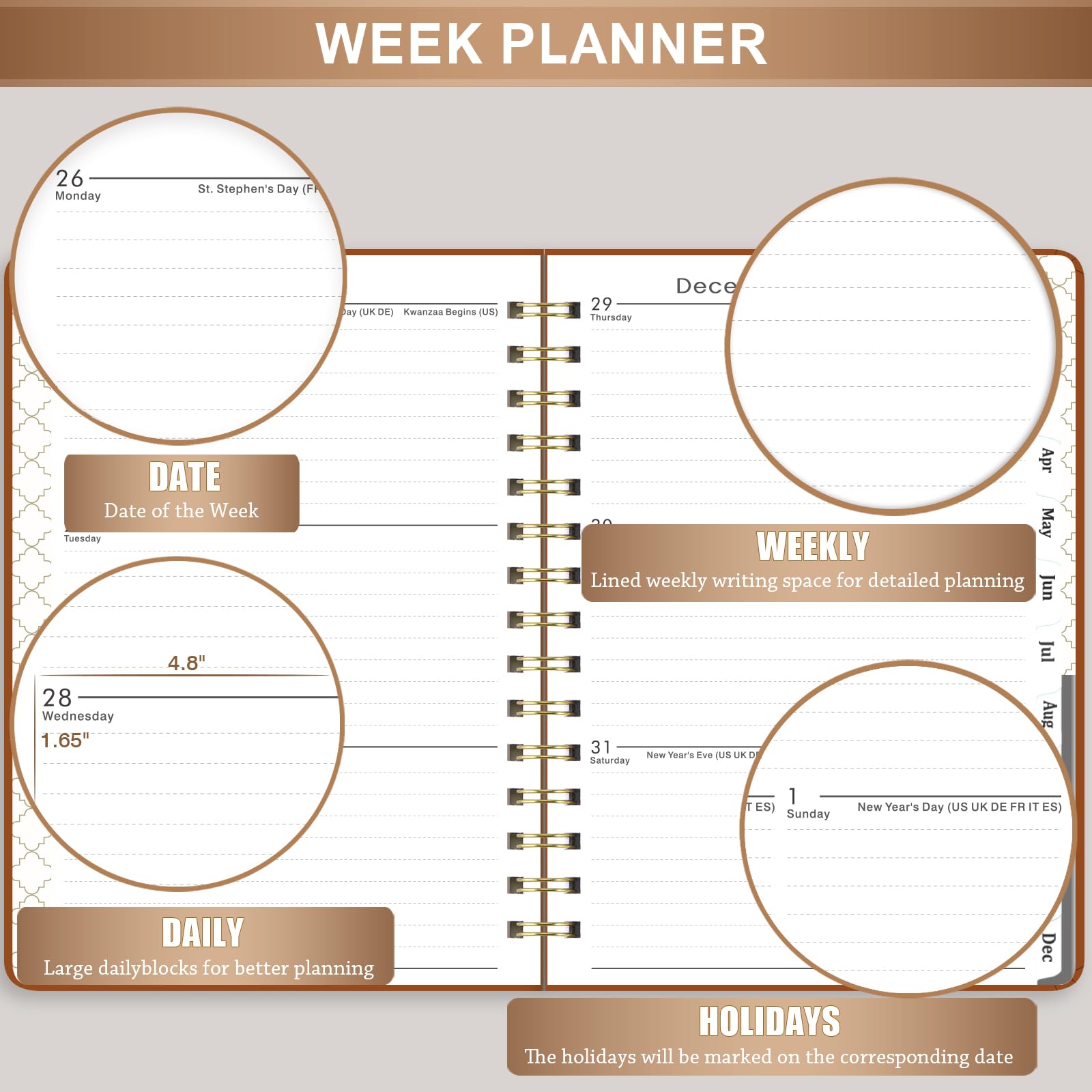 Planner 2024 - Planner/Calendar 2024, Jan.2024 - Dec.2024, 2024 Planner Weekly & Monthly with Tabs, 6.3" x 8.4", Hardcover + Back Pocket + Twin-Wire Binding, Daily Organizer - Mystic Black