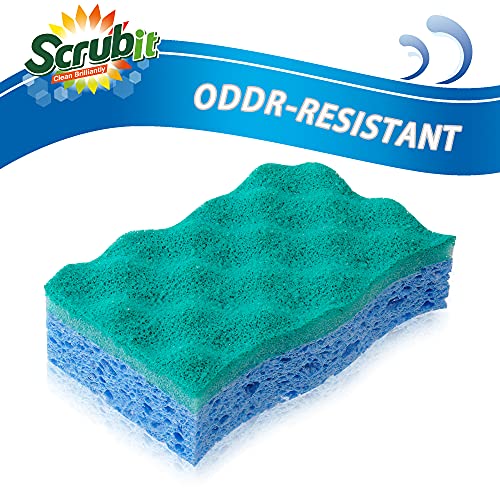 SCRUBIT Multi-Use Scrub Sponge – Non-Scratch Kitchen Sponges for Dishes, Pots & Pans - Heavy Duty & Odor-Free Rippled Scrubbing Pad, Designed for Tough Cleaning Jobs, 6 Count