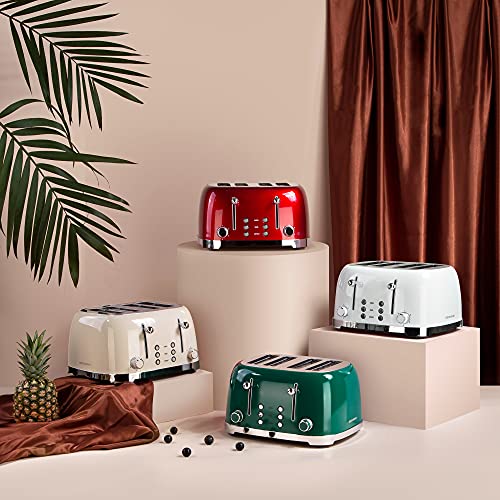 REDMOND 4 Slice Toaster Retro Stainless Steel Toasters with Bagel Defrost Cancel Function, 6 Browning Settings, Cream, ST033 WT-340C