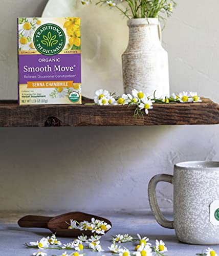 Traditional Medicinals Organic Smooth Move Senna Chamomile Herbal Tea, Relieves Occasional Constipation, (Pack of 2) - 32 Tea Bags Total