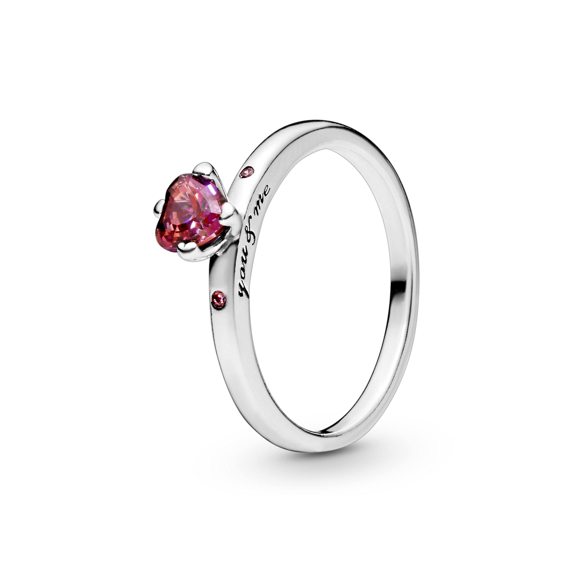 Pandora You & Me Sparkling Red Heart Ring - Sterling Silver Ring for Women - Layering or Stackable Ring - Gift for Her - Sterling Silver with Red Cubic Zirconia - Size 6