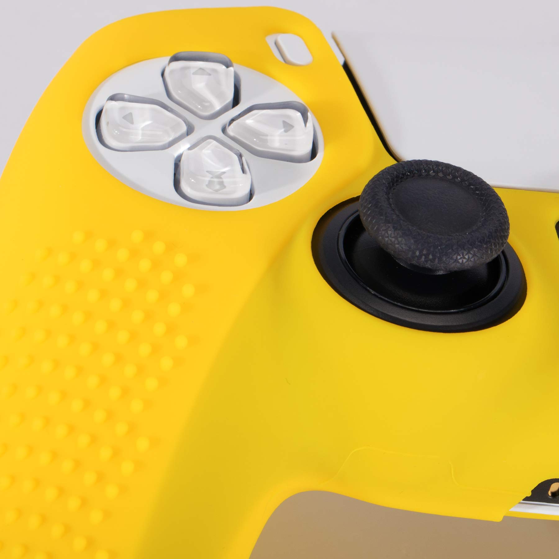 Playrealm Soft 3D Dots Silicone Skin Cover x 1 & Thumb Grips x 8 for PS5 Dualsenese Controller (Yellow)