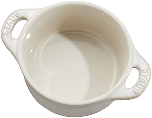 STAUB Ceramics Mini Round Cocotte Set, 3-piece, Rustic Ivory