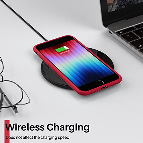 ORNARTO Compatible with iPhone SE 2022/2020/7/8 Case, Slim Liquid Silicone Full Covered Soft Gel Rubber Case Cover for iPhone 7/8/SE 4.7 inch-Red