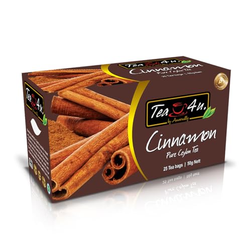 Tea4U Flavored Black Ceylon TeaBags - Cinnamon | Ideal Quality from Sri Lanka's Finest Leaves and Expertly Blended - 25 Count