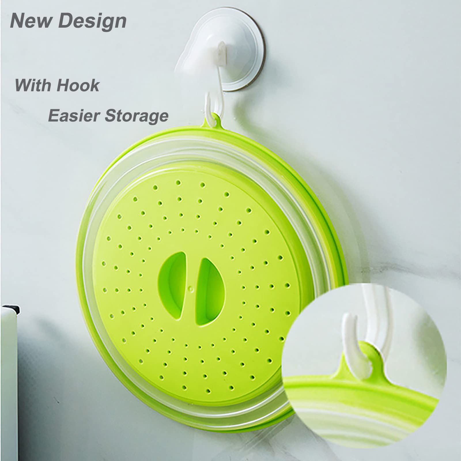 Vishui Upgraded Collapsible Microwave Lid, Vented Microwave Splatter Cover, Vegetable Fruit Cleaning Basket, 10.5 inches with Hook Hole, Multi-function Kitchen Gadget, BPA Free, Dishwasher Safe