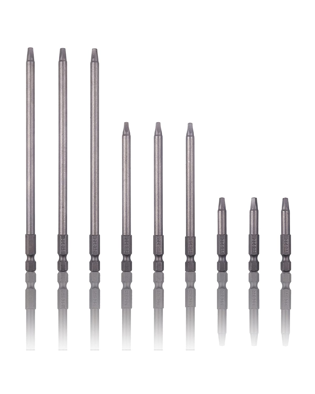 Rocaris 9 Pack 1/4 Inch Hex Shank Long Magnetic Square Head Screwdriver Bits Set Power Tools SQ2 For Poket Hole Jig- 2 inch, 4 inch, 6 inch