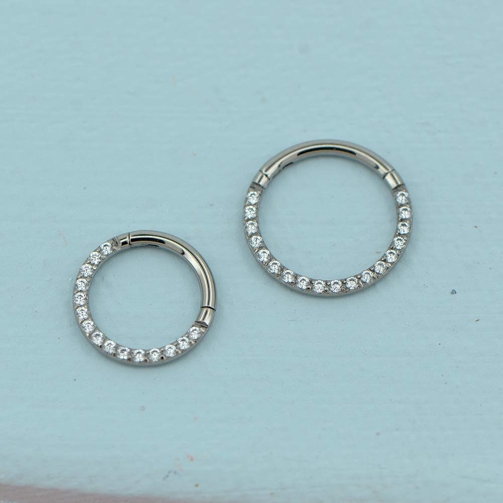 OUFER Titanium Daith Earring Hoop Solid G23 Cartilage Tragus Helix Rings 16G Titanium Septum Piercing Jewelry Hinged Segment Hoop With Clear CZ Paved