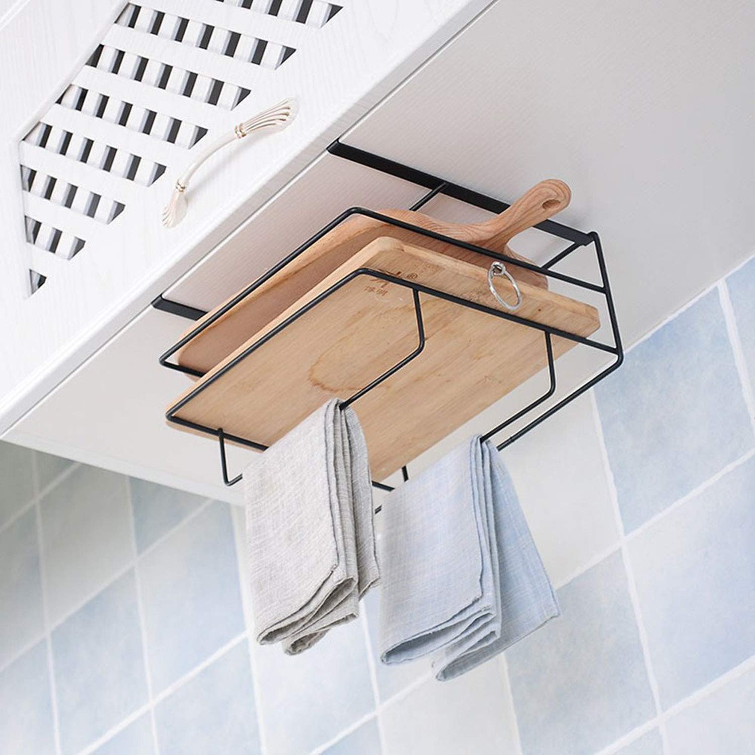 TradeVast Under Cabinet Kitchen Shelf and Chopping Board Holder,Storage Rack, Wall-Mounted Cutting Board Stand, Multipurpose Kitchen Cabinet Storage Organizer
