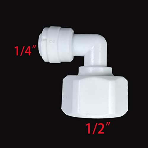 XINWOO Union Elbow 1/4" x 1/2" Female Thread Quick Connect QC Reverse Osmosis RO System Parts Fittings (10 Pack)