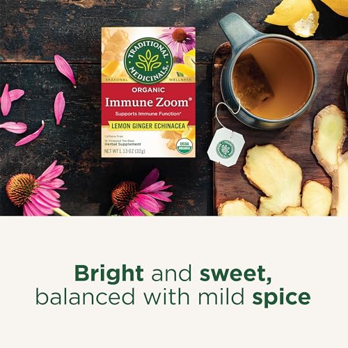 Traditional Medicinals Tea, Organic Immune Zoom Lemon Ginger, Supports Immune Function, 16 Tea Bags