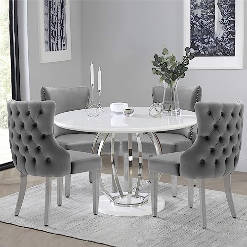 LOULENS Luxurious Velvet Dining Chairs Set of 4, Modern Upholstered Tufted Dining Room Chairs with Stainless Steel Legs, Dark Grey