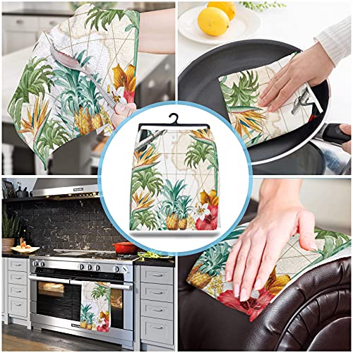 Segard Kitchen Towels Dish Towel Set of 4,Tropical Bird Pineapple Botanical Animals Absorbent Hand Towels Cleaning Dishcloth Tea Towels,Spring Flower Plants Reusable Drying Dish Cloths