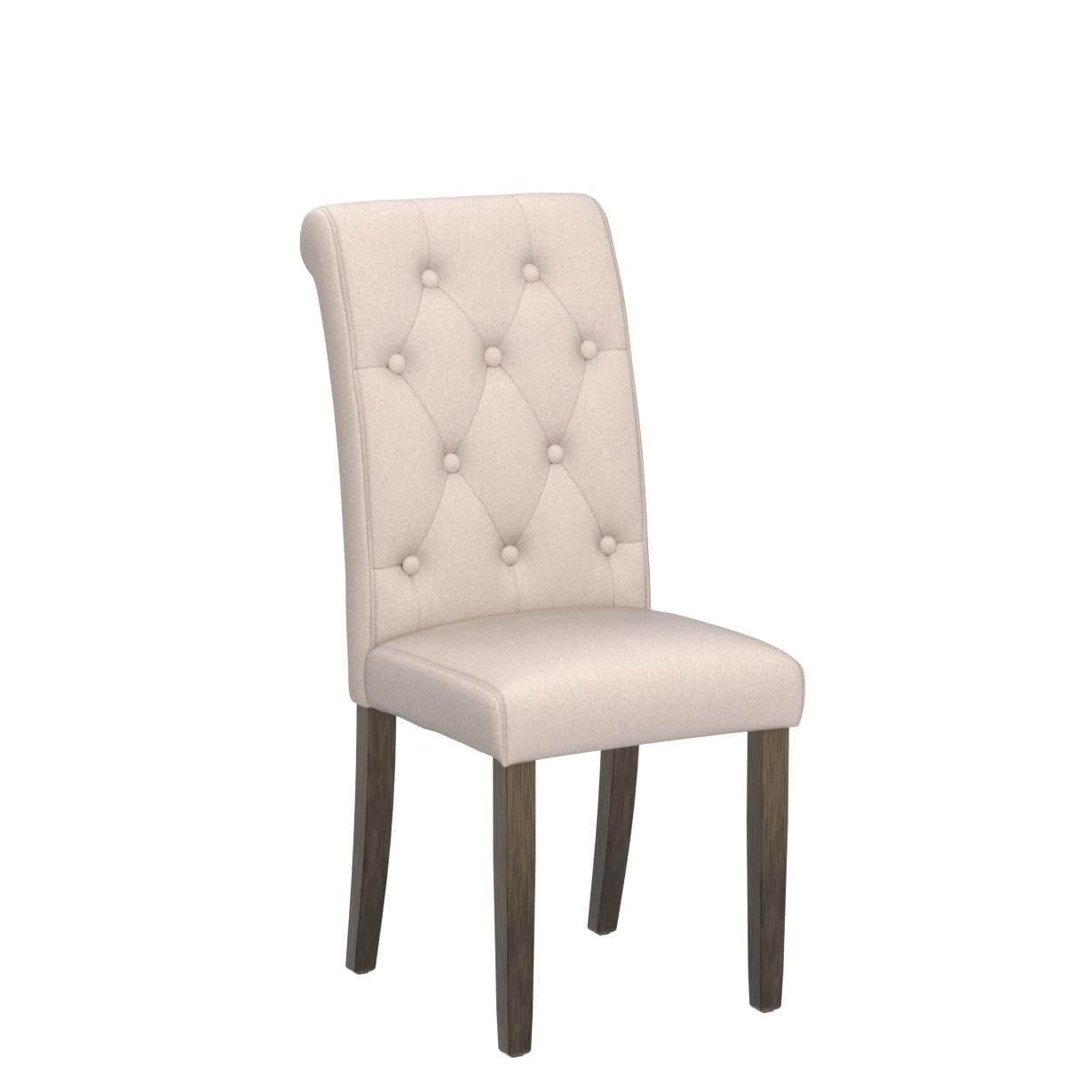 Merax Elegant Fabric Dining Chairs, Set of 2 Aristocratic Style Leisure Padded Tufted Armless Chair with Brown Solid Wood Legs, Beige