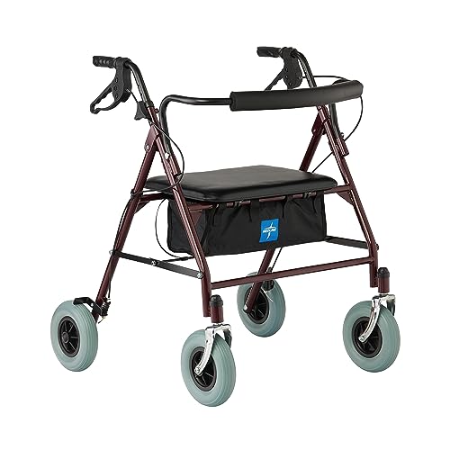 Medline Bariatric Heavy Duty Steel Rollator Supports up to 500 lbs, Strong, Comfortable Rolling Walker with 8 inch Wheels