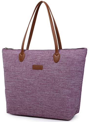 NNEE Water Repellent Light Weight Nylon Polyester Tote Bag Handbag - Medium, MS Purple