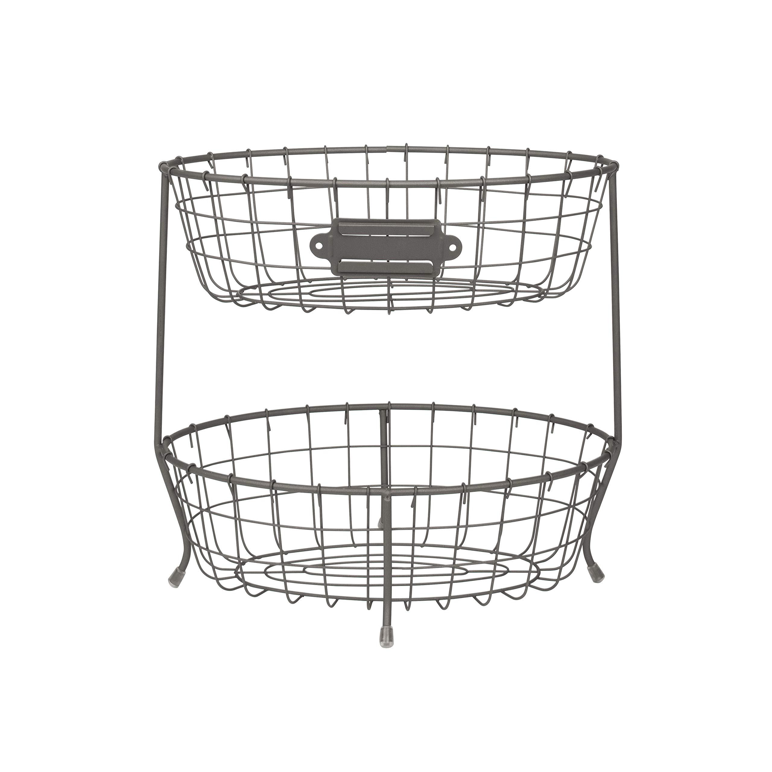 Spectrum Diversified Vintage Living Oval Server Stacked, 2-Tier Bowls, Dining Table & Kitchen Counter Organizer, Modern Fruit Basket Stand, Industrial Gray (A19676)
