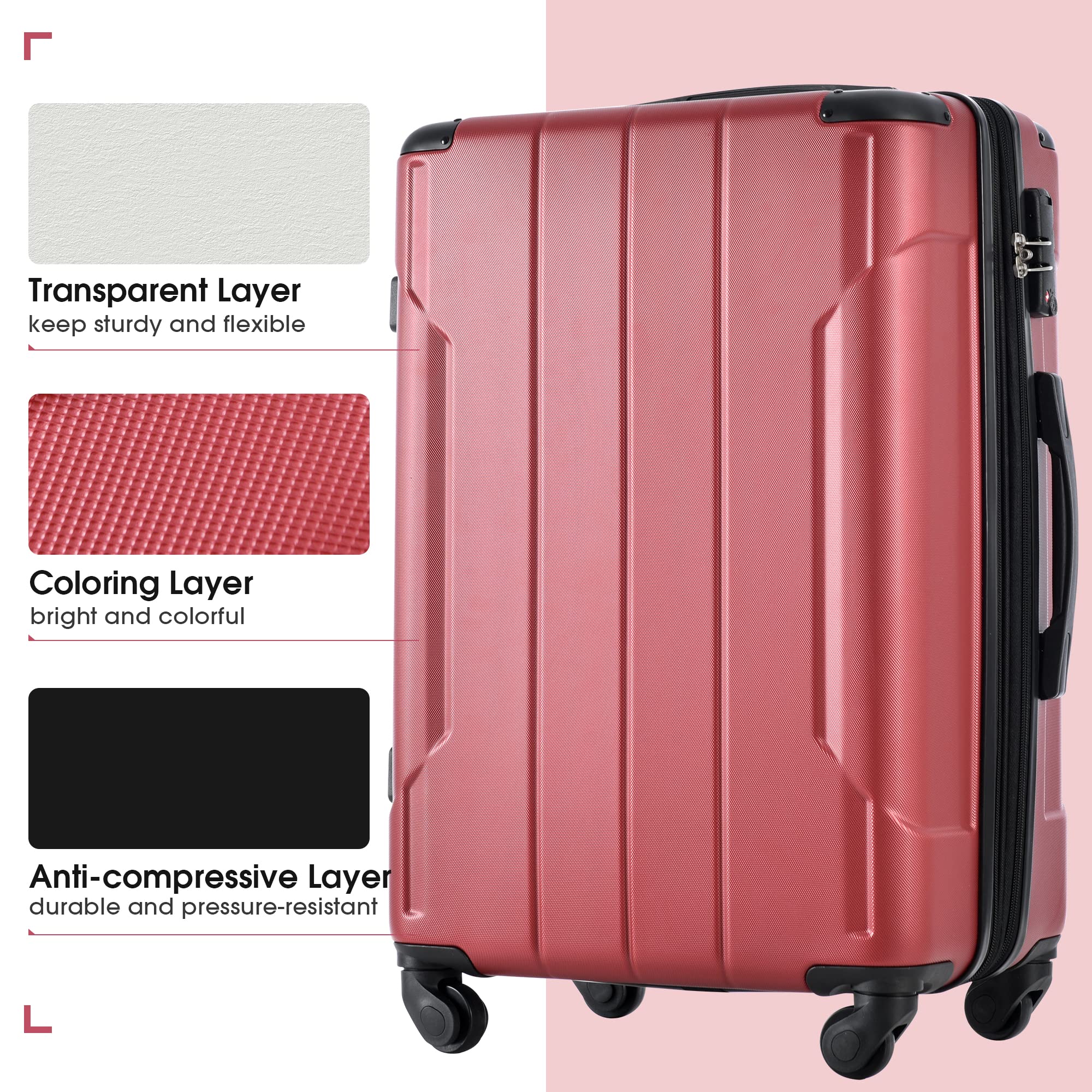 Merax Hardside Luggage Sets 3 Piece Luggage Set Carry On Expandable Luggage with TSA Lock Spinner Wheels for Men Women (Red)
