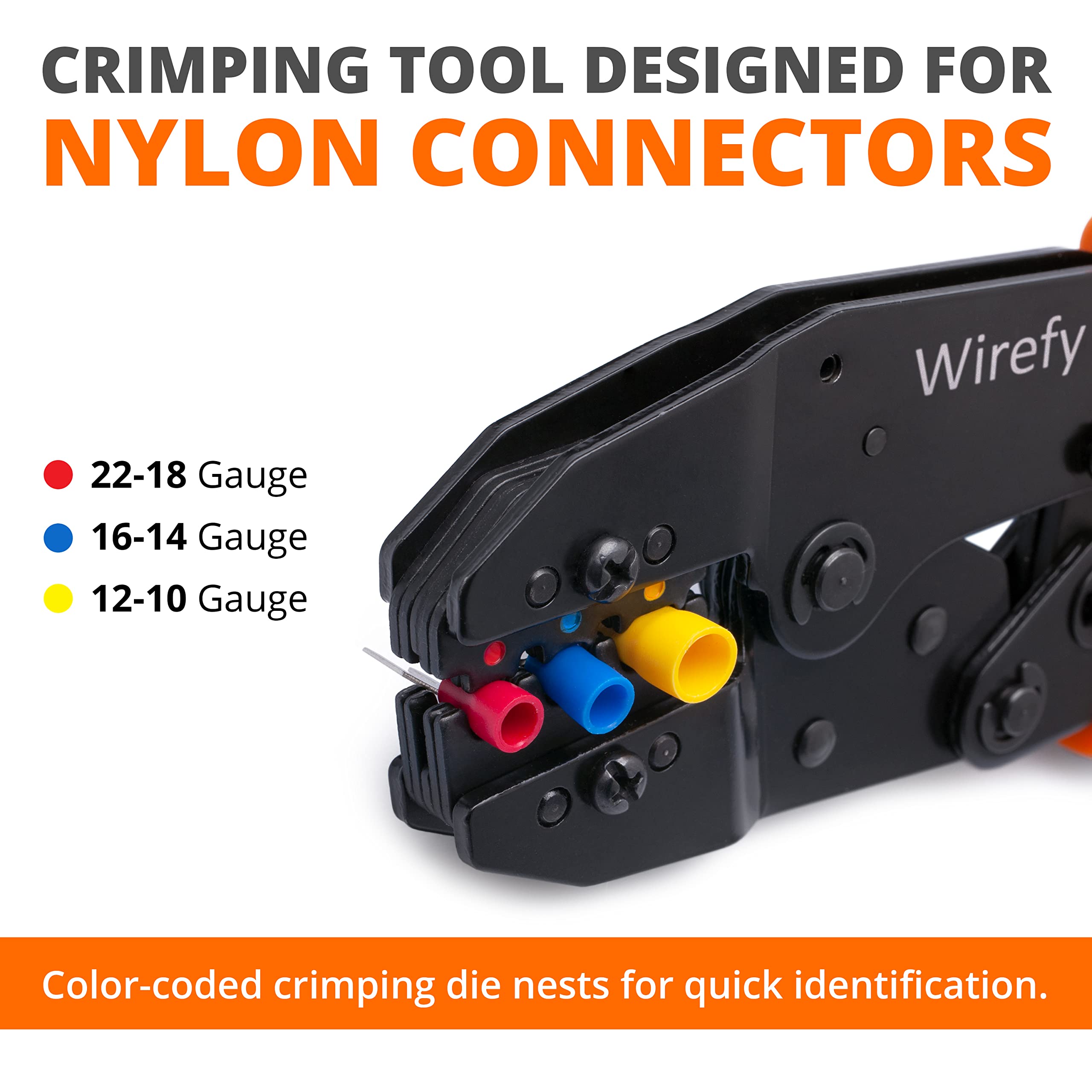 Wirefy Crimping Tool For Insulated Electrical Connectors - Ratcheting Wire Crimper - Crimping Pliers - Ratchet Terminal Crimper - Wire Crimp Tool 22-10 AWG